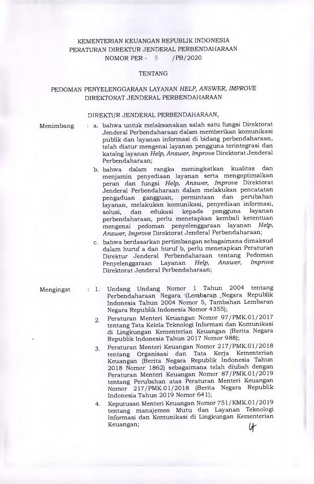 PER-8/PB/2020 - Pedoman Penyelenggaraan Layanan Help, Answer, Improve ...