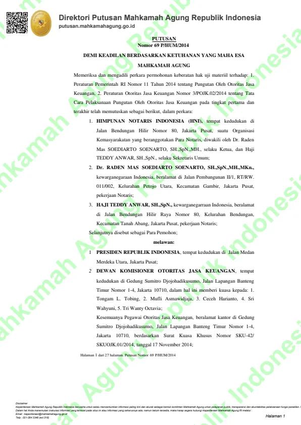 69 P/HUM/2014 - Uji materiil terhadap PP 11 tahun 2014 ttg pungutan ...