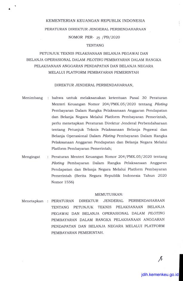 Per-25/PB/2020 - Petunjuk Teknis Pelaksnaaan Belanja Pegawai dan ...