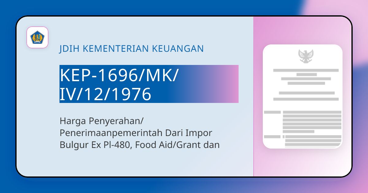 KEP-1696/MK/IV/12/1976 - Harga Penyerahan/Penerimaanpemerintah Dari Impor Bulgur Ex Pl-480, Food ...