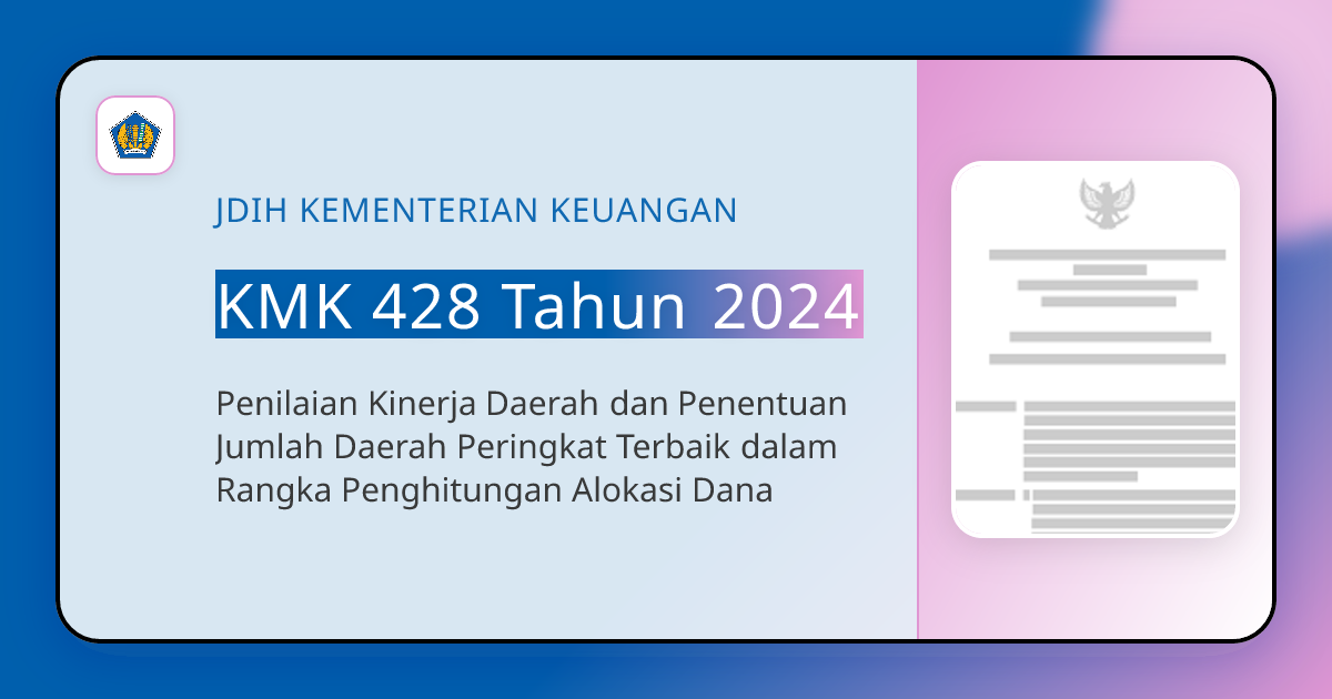 KMK 428 Tahun 2024 - Penilaian Kinerja Daerah dan Penentuan Jumlah Daerah Peringkat Terbaik ...